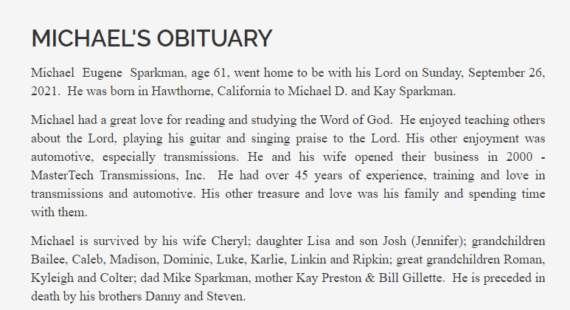 In Memory of Company Founder | Wichita, KS | Mastertech Transmissions